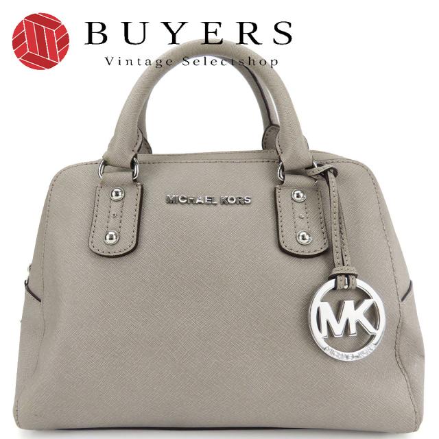 中古 マイケルコース ハンドバッグ レザー グレー シルバー金具 チャーム付き 普段使い シンプル レディース 女性 Michael Kors