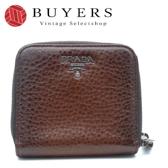 中古 プラダ 二つ折り財布 1M0522 レザー CACAO ブラウン シルバー金具 コンパクト ラウンドファスナー レディース 女性 PRADA