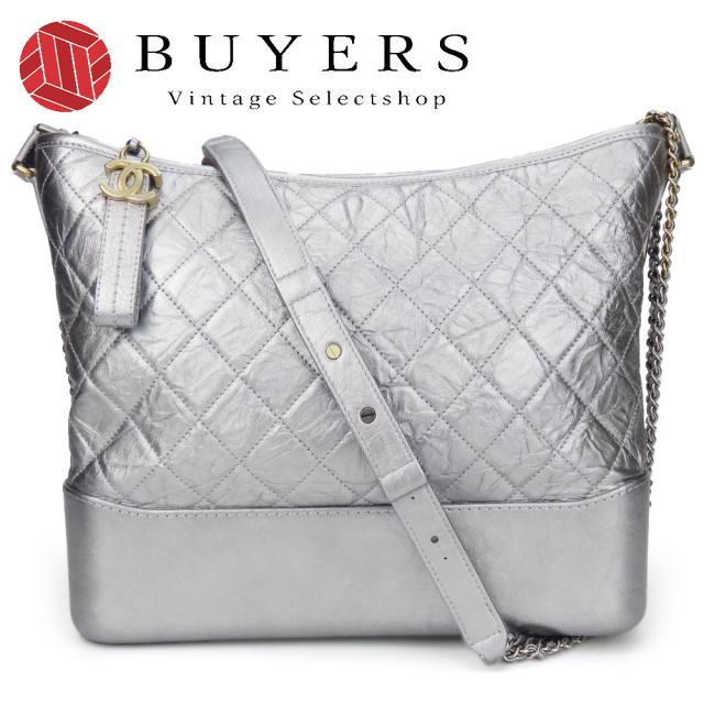 中古 シャネル ショルダーバッグ ガブリエル  A93824 チェーン ラージ ホーボー レザー シルバー メタリック 2WAY 斜め掛け 肩がけ 24番台 レディース 女性 CHANEL