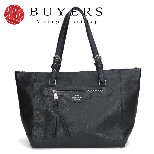 中古 コーチ トートバッグ C5690 レザー ブラック シルバー金具 肩掛け シンプル レディース 女性 COACH