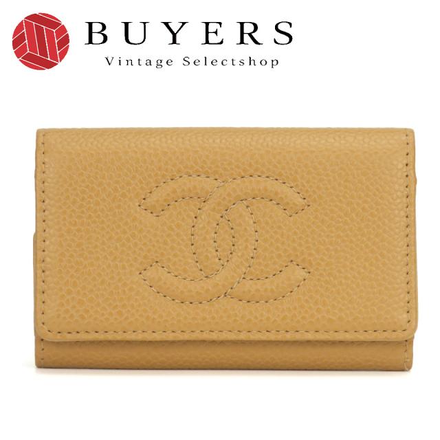 中古 シャネル キーケース 6連 キャビアスキン ベージュ ゴールド金具 8番台 ココマーク 小物 レディース 女性 CHANEL