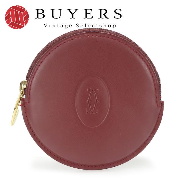 中古 カルティエ ケース マストライン L3000111 カーフ ボルドー ゴールド金具 小銭入れ 丸型 ラウンド レディース 女性 CARTIER