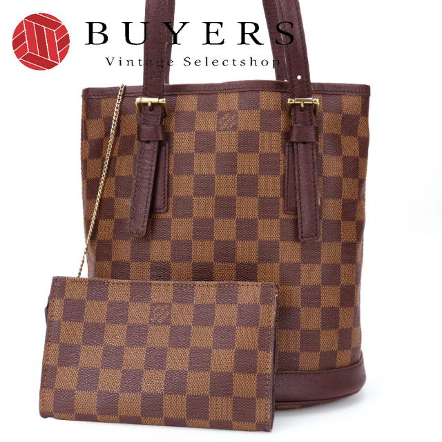 中古 ルイ・ヴィトン トートバッグ マレ N42240 ダミエ ブラウン ブラウン ゴールド金具 ポーチ付き 肩がけ バケツ レディース 女性 LOUIS VUITTON