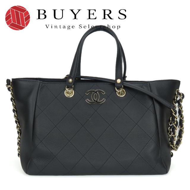 中古 シャネル ハンドバッグ スモールショッピングバッグ AS0355 マトラッセ チェーン カーフ ブラック ゴールド金具 27番台 2WAY ショルダーバッグ レディース 女性 CHANEL