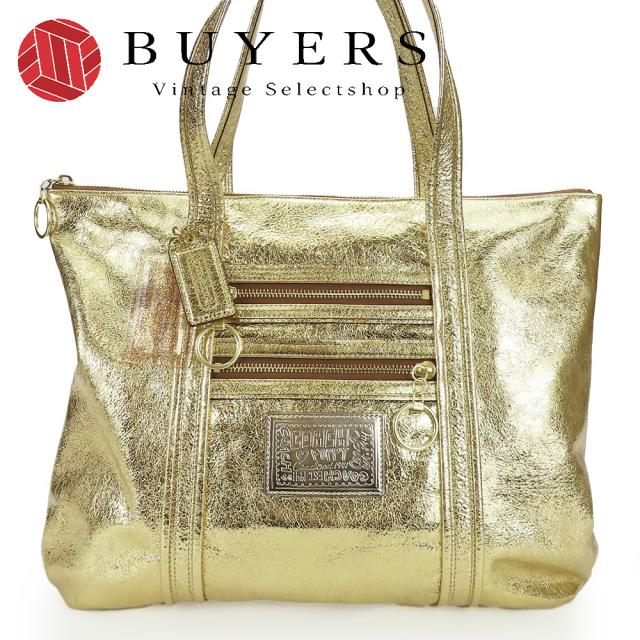 中古 コーチ トートバッグ 13820 ポピー レザー ゴールド メタリック ゴールド金具 肩がけ 普段使い レディース 女性 COACH