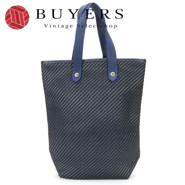 中古 エルメス トートバッグ アメダバディアゴPM レザー ポリエステル ネイビー シルバー金具 編み込み ミニトート カジュアル レディース メンズ HERMES