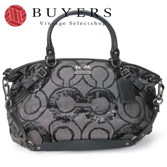 中古 コーチ ハンドバッグ 15940 オプアートマディソン キャンバス レザー スパンコール ブラック シルバー 2WAY ショルダー ブラック金具 レディース 女性 COACH