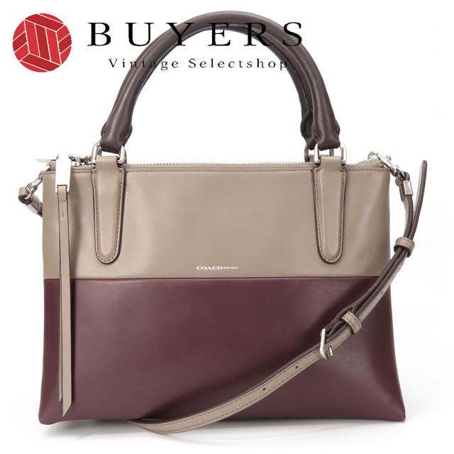 中古 コーチ ショルダーバッグ 32503 ミニ ボロー レザー モカ ボルドー系 シルバー金具 2WAY ハンドバッグ バイカラー レディース 女性 COACH