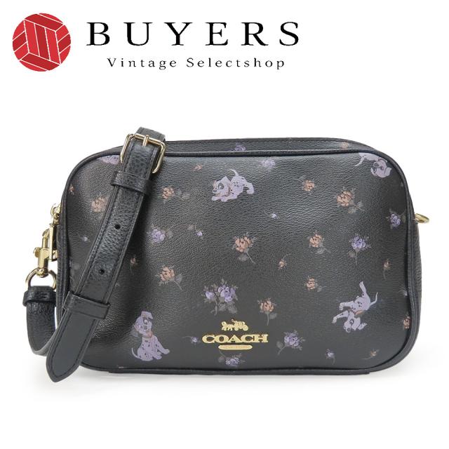中古 コーチ ショルダーバッグ 91126 ディズニー 101匹わんちゃん レザー ブラック ゴールド金具 斜め掛け ディズニーコラボ ダルメシアン 花柄 レディース 女性 COACH