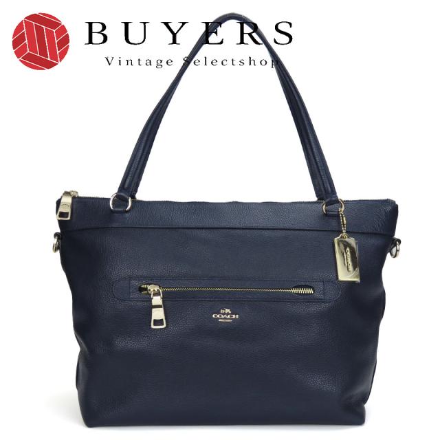 中古 コーチ トートバッグ F54687 レザー ネイビー ゴールド金具 2WAY ショルダー 肩掛け レディース 女性 COACH