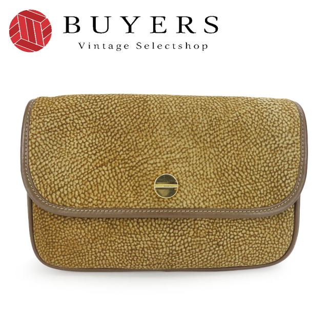 中古 ボルボネーゼ クラッチバッグ レザー スエード ブラウン ゴールド金具 セカンドバッグ うずら柄 おしゃれ レディース 女性 BORBONESE