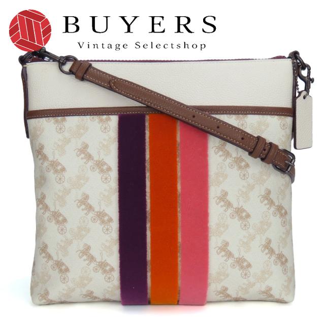 中古 コーチ ショルダーバッグ 89608 ホース アンド キャリッジ PVC レザー ホワイト ブラウン シルバー金具 斜め掛け メッセンジャーバッグ おしゃれ レディース 女性 COACH