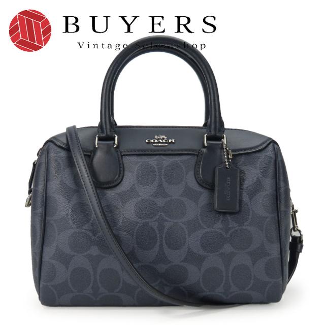 中古 コーチ ハンドバッグ F78263 シグネチャー レザー ネイビー シルバー金具 ミニボストン 2WAY ショルダー レディース 女性 COACH