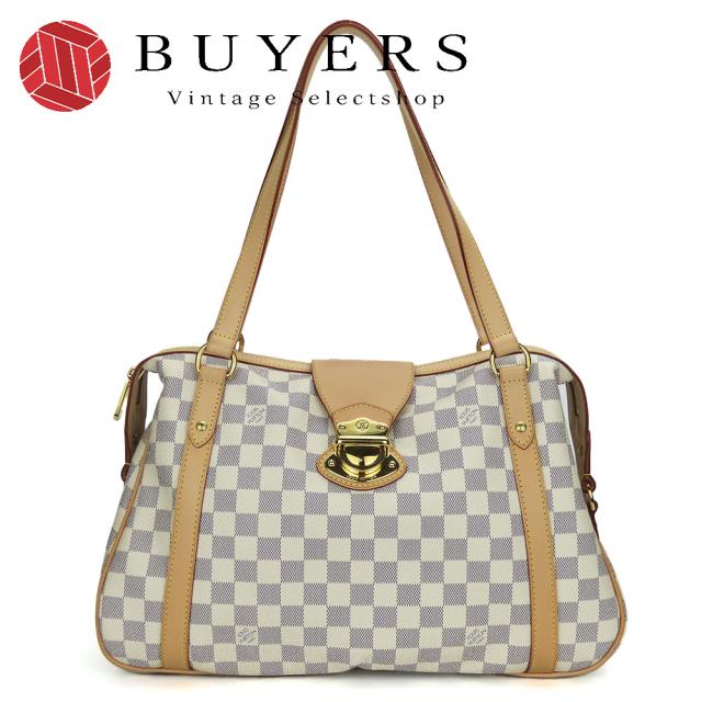 中古 ルイ・ヴィトン トートバッグ ストレーザPM N42220 ダミエアズール ヌメ革 ホワイト ゴールド金具 おしゃれ 普段使い レディース 女性 LOUIS VUITTON