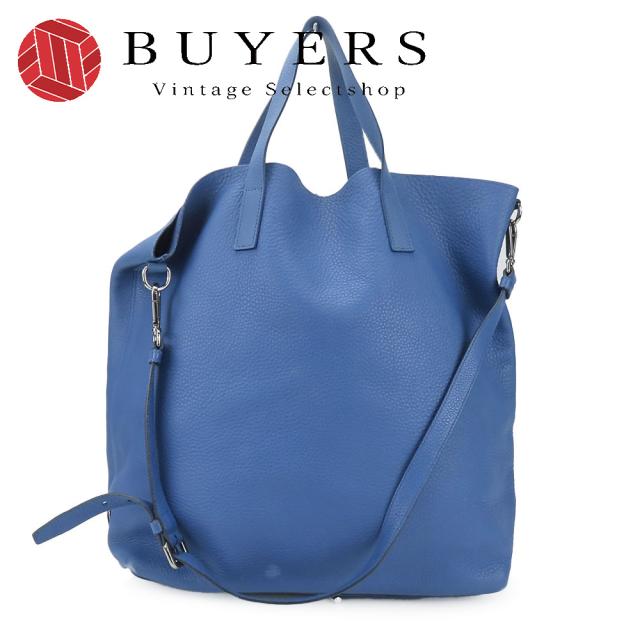 中古 プラダ トートバッグ レザー ブルー シルバー金具 2WAYショルダー シンプル 大容量 レディース 女性 PRADA