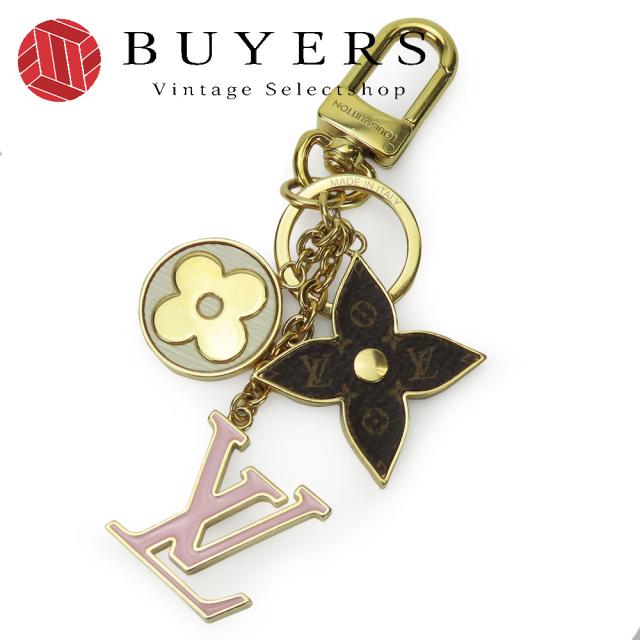 中古 ルイ・ヴィトン キーホルダー スプリング ストリート M01187 LVシグネチャー モノグラム メタル ブラウン ピンク ホワイト ゴールド金具 キーリング アクセサリー 小物 レディース 女性 LOUIS VUITTON