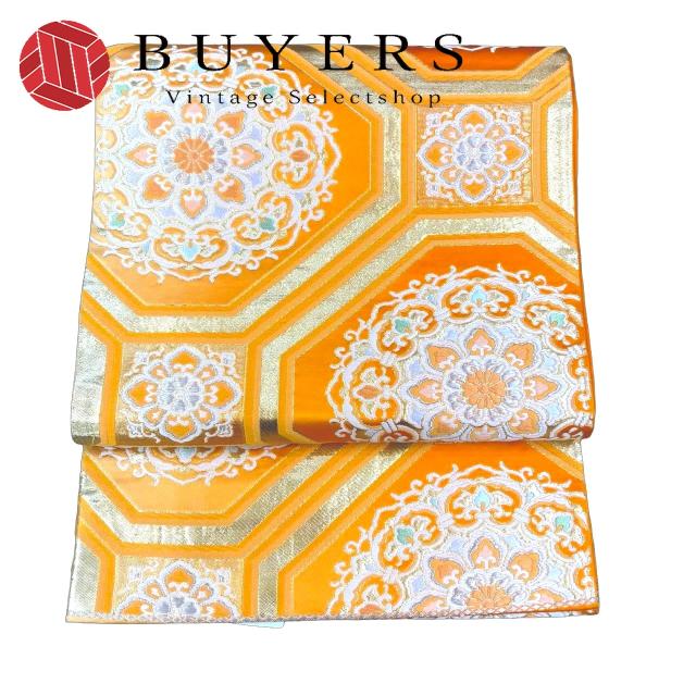 中古 袋帯 正絹(金銀糸除く) オレンジ 振袖 古典 六通 和装 呉服 和服 きもの レディース 女性