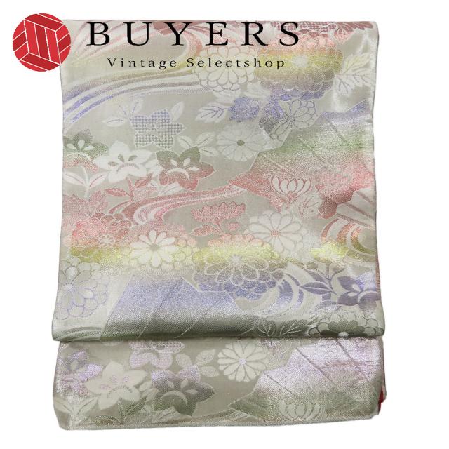 中古 袋帯 正絹(金銀糸除く) シルバー 和装 呉服 和服 きもの レディース 女性