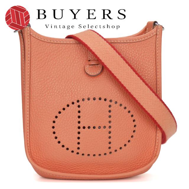 中古 エルメス ショルダーバッグ エヴリンTPM トゴ サーモンピンク レッド シルバー金具 □Q刻印 斜め掛け ミニ レディース 女性 HERMES