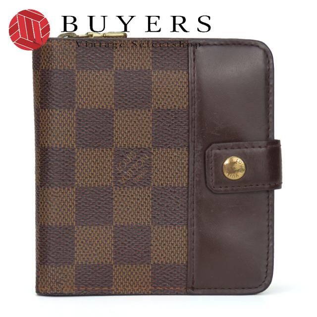 中古 ルイ・ヴィトン 二つ折り財布 コンパクトジップ N61668  ダミエ エベヌ ブラウン ゴールド金具 普段使い 小物 レディース 女性 LOUIS VUITTON