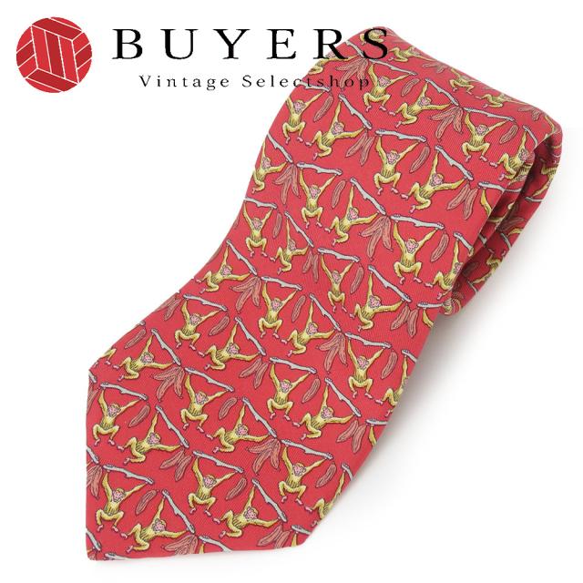 中古 エルメス ネクタイ シルク レッド マルチカラー モンキー柄 スーツ アパレル メンズ 男性 HERMES