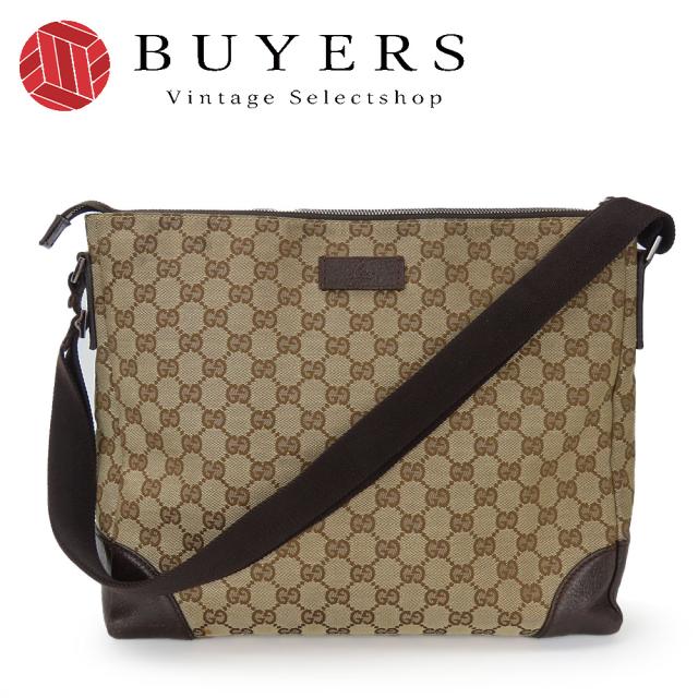 中古 グッチ ショルダーバッグ 110054 GGキャンバス レザー ベージュ ダークブラウン シルバー金具 斜め掛け カジュアル レディース メンズ GUCCI
