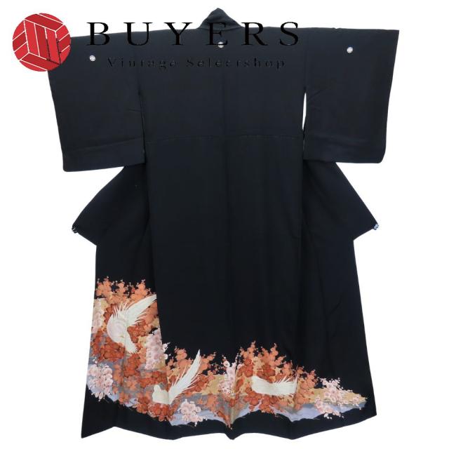 中古 留袖 正絹(金銀糸除く) ブラック ゴールド レッド系 礼装 結婚式 細輪に木瓜 和装 呉服 和服 きもの レディース 女性