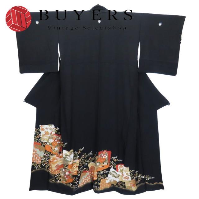 中古 留袖 正絹(金銀糸除く) ブラック 礼装 結婚式 華やか 和装 呉服 和服 きもの レディース 女性