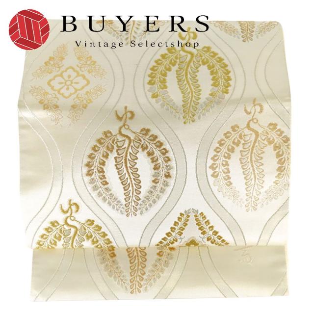 中古 袋帯 正絹 ゴールド 白銀 藤の和 六通 和装 呉服 和服 きもの レディース 女性