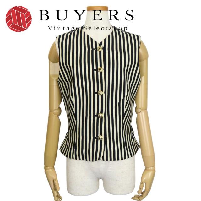 中古 ジャンニ・ヴェルサーチ ベスト 40 ウール ヴァージンウール ブラック ホワイト ストライプ ギンガムチェック アパレル レディース 女性 Gianni Versace