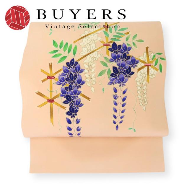 中古 名古屋帯 九寸 正絹 ピンク 名古屋仕立て 花柄 和装 呉服 和服 きもの レディース 女性