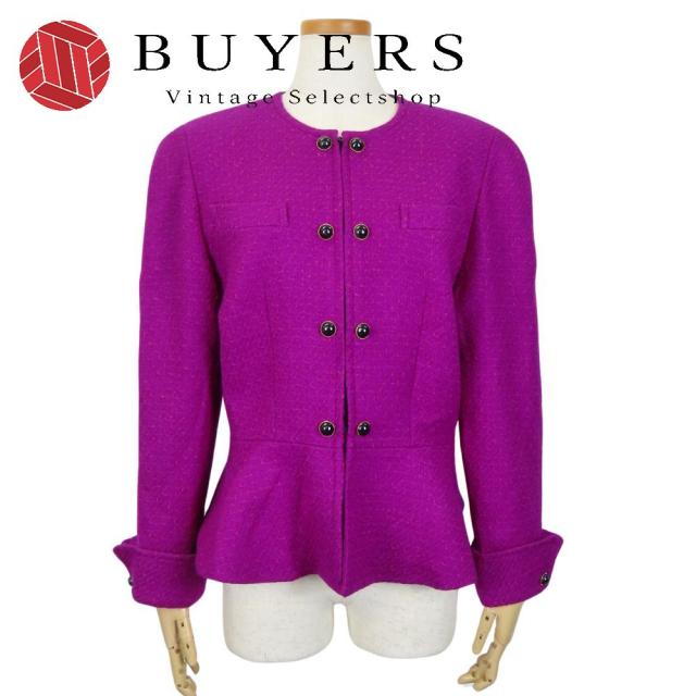 中古 ニナリッチ ノーカラージャケット 9 A3 ウール キュプラ パープル ゴールド金具 ツイード アパレル レディース 女性 NINA RICCI