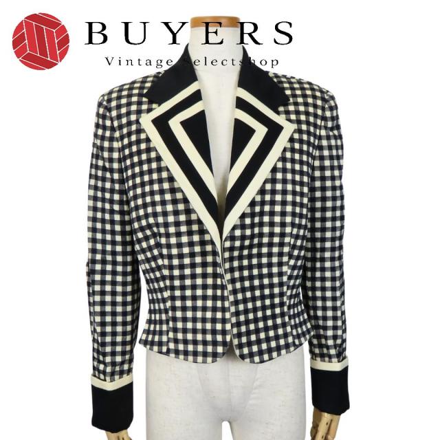 中古 ジャンニ・ヴェルサーチ テーラードジャケット 9 ウール オフホワイト ブラック ストライプ チェック アパレル レディース 女性 Gianni Versace