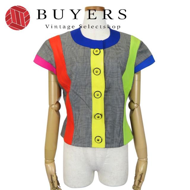 中古 ジャンニ・ヴェルサーチ 半袖シャツ シルク ウール グレー マルチカラー トップス アパレル 千鳥格子 レディース 女性 Gianni Versace