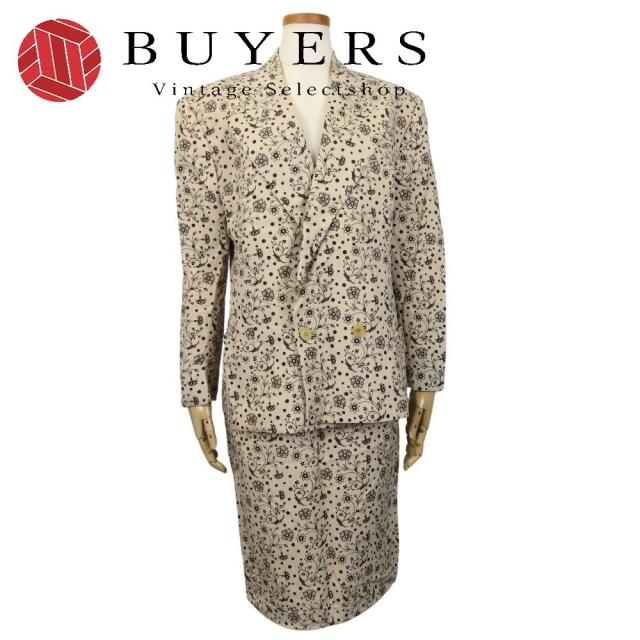 中古 ジャンニ・ヴェルサーチ セットアップ 小花柄 スーツ 40 9 ウール ベージュ ブラック ジャケット スカート アパレル メンズ 男性 Gianni Versace