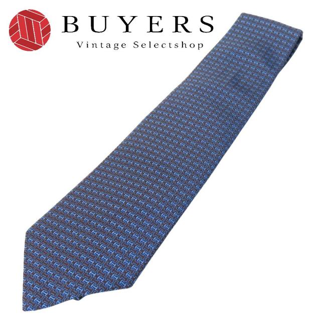 中古 エルメス ネクタイ シルク ブルー ブラウン スーツ アパレル ビジネス メンズ 男性 HERMES