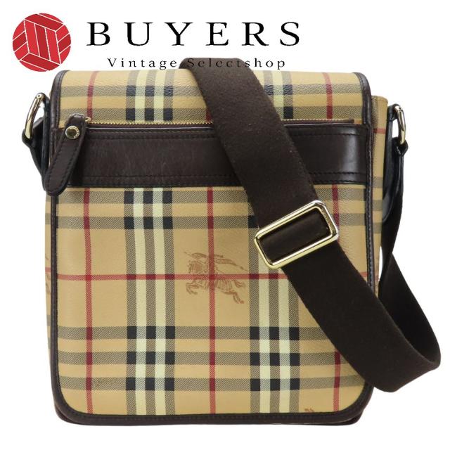 中古 バーバリー ショルダーバッグ PVC レザー ベージュ ブラウン ノバチェック 斜め掛け カジュアル レディース 女性 BURBERRY