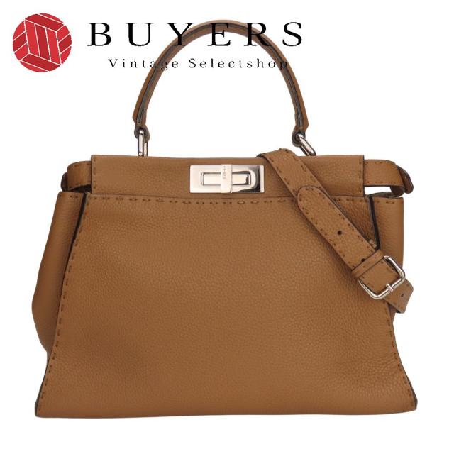 中古 フェンディ ハンドバッグ ピーカブー 8BN290 セレリア レザー ブラウン シルバー金具 2WAY ショルダーバッグ レディース 女性 FENDI