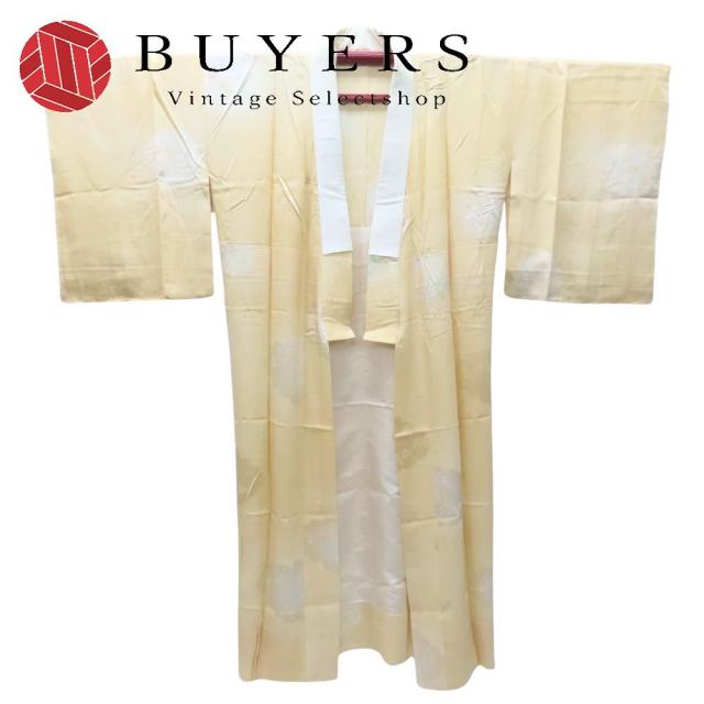 中古 襦袢 長襦袢 正絹 ベージュ 花柄 しつけ糸あり 和装 呉服 和服 きもの レディース 女性