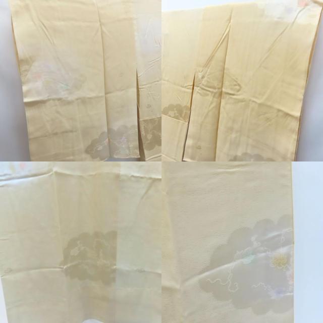 中古 襦袢 長襦袢 正絹 ベージュ 花柄 しつけ糸あり 和装 呉服 和服