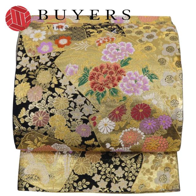 中古 袋帯 正絹(金銀糸除く) 黒 金  マルチカラー フォーマル 総模様 和装 呉服 和服 きもの レディース 女性