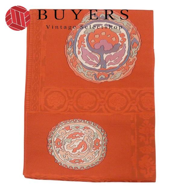 中古 名古屋帯 八寸 正絹 エンジ 本場筑前博多織 名古屋仕立て 和装 呉服 和服 きもの レディース 女性