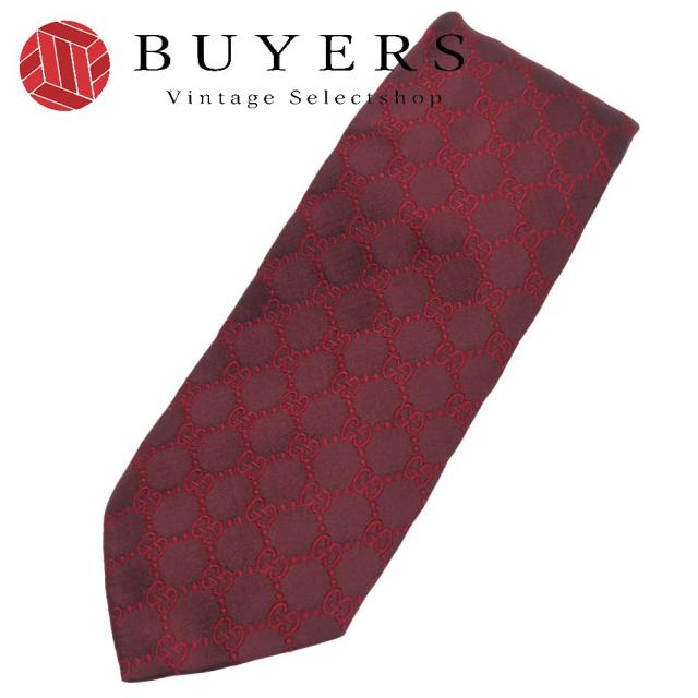中古 グッチ ネクタイ GG シルク レッド ボルドー スーツ ビジネス アパレル メンズ 男性 GUCCI