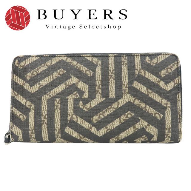 中古 グッチ 長財布 411766 ＧＧカレイド GGスプリームキャンバス ベージュ ブラック ラウンドファスナー 小物 レディース 女性 GUCCI