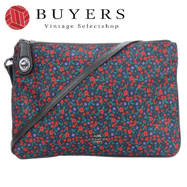 中古 コーチ ショルダーバッグ F59436 ナイロン レザー ブラック マルチカラー シルバー金具 斜め掛け フラワー 普段使い カジュアル レディース 女性 COACH