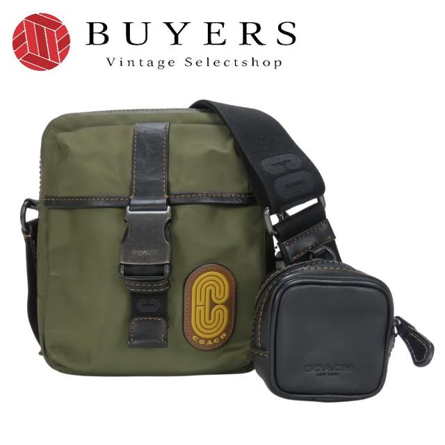 中古 コーチ ショルダーバッグ マックスクロスボディ C9836 ナイロン レザー カーキ ブラック イエロー ブラウン シルバー金具 斜め掛け 小物入れ コンパクト メンズ 男性 COACH