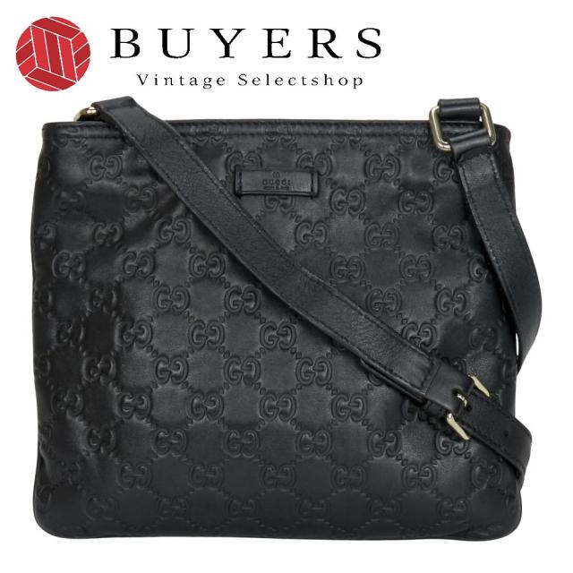 中古 グッチ ショルダーバッグ 201538 グッチシマ シマレザー ブラック ゴールド金具 斜め掛け カジュアル 普段使い レディース 女性 GUCCI