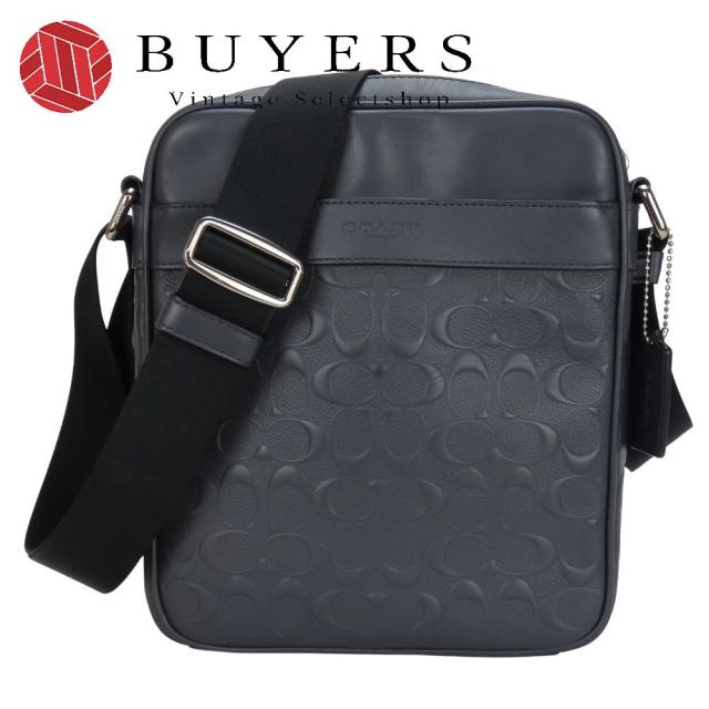 中古 コーチ ショルダーバッグ F11741 シグネチャー レザー チャコールグレー ブラック シルバー金具 斜め掛け シンプル メンズ 男性 COACH