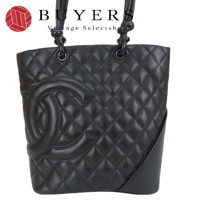 中古 シャネル トートバッグ A25167 カンボンライン ミディアム レザー ブラック シルバー金具 8番台 ココマーク キルティング レディース 女性 CHANEL