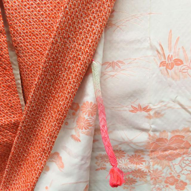 中古 羽織 総絞り 正絹 オレンジ 華やか おしゃれ 和装 呉服 和服